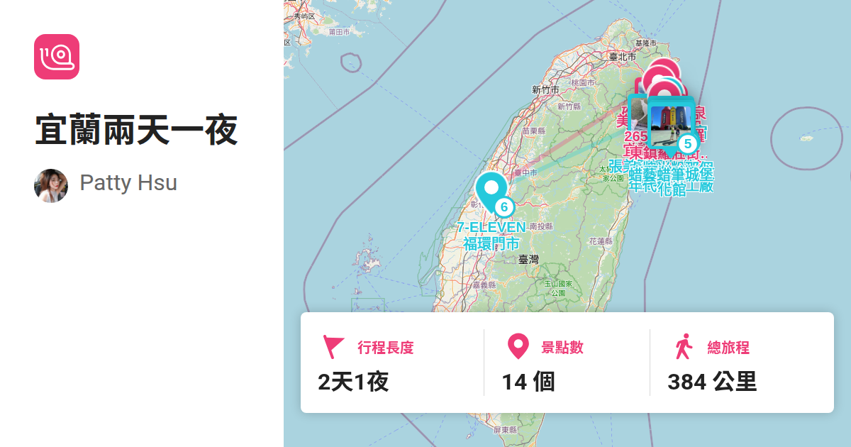 宜蘭兩天一夜 | Patty Hsu @ Funliday travel map