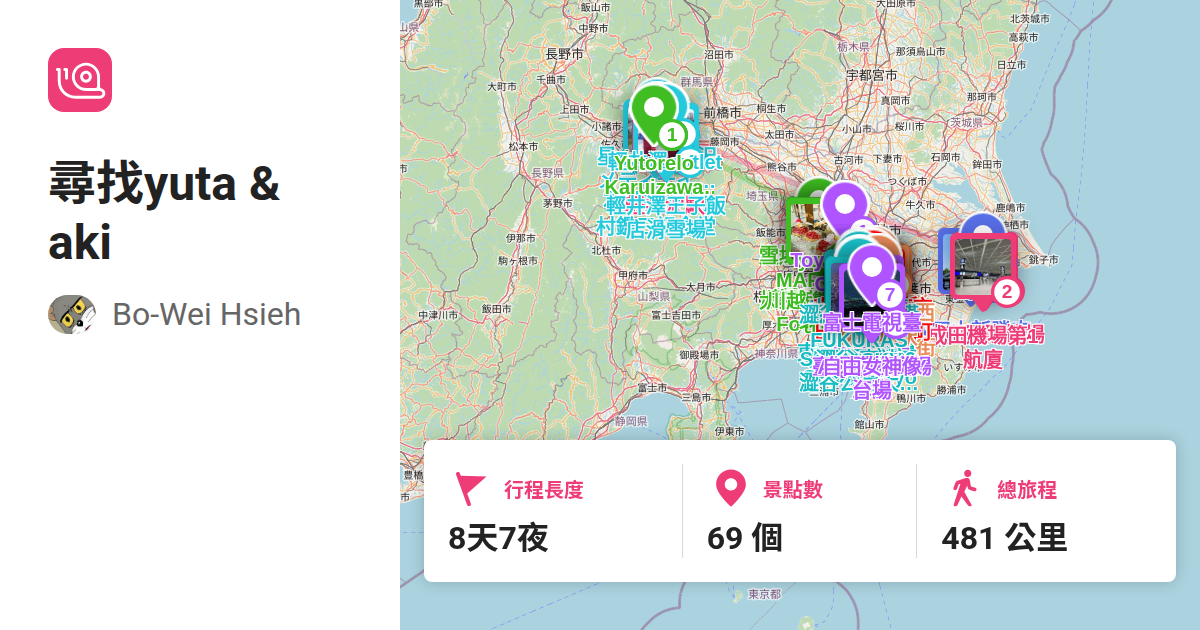 尋找yuta & aki | Bo-Wei Hsieh @ Funliday travel map