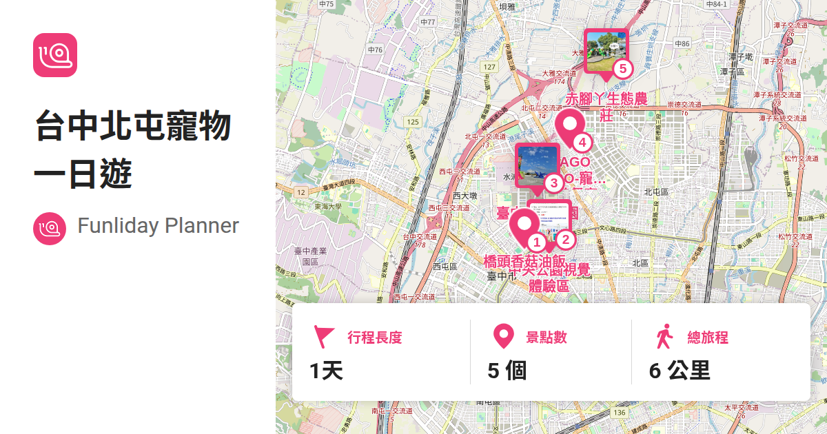 台中北屯寵物一日遊 | Funliday Planner @ Funliday travel map
