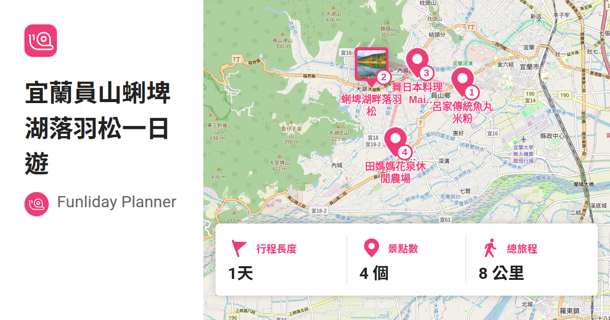 宜蘭員山蜊埤湖落羽松一日遊 | Funliday Planner @ Funliday travel map
