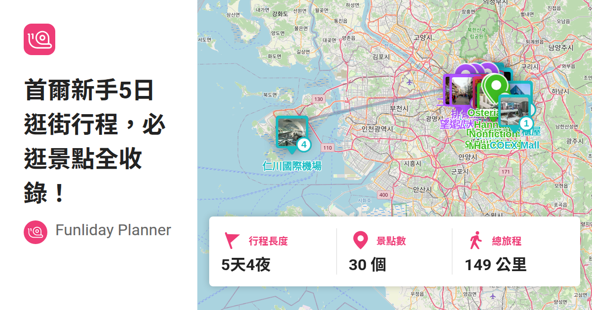 首爾新手5日逛街行程，必逛景點全收錄！ | Funliday Planner @ Funliday travel map
